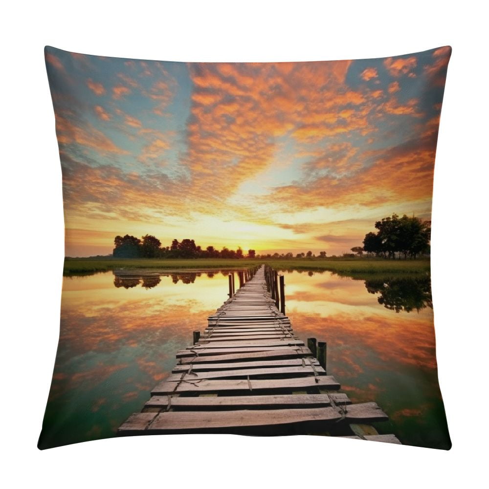 Creowell A Wooden Bridge in the Setting Sun Printed on Both Sides Plush ...