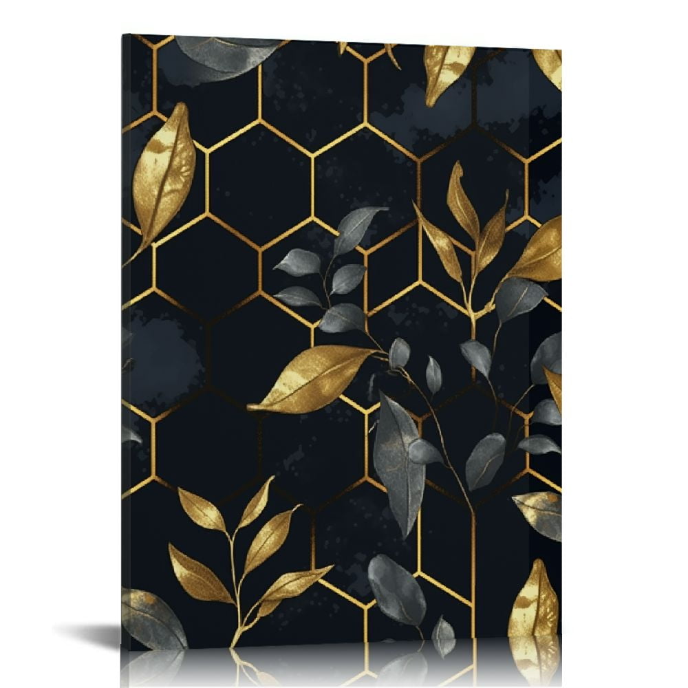 Creowell Abstract Blue and Gold Canvas Wall Art Abstract Line Painting ...