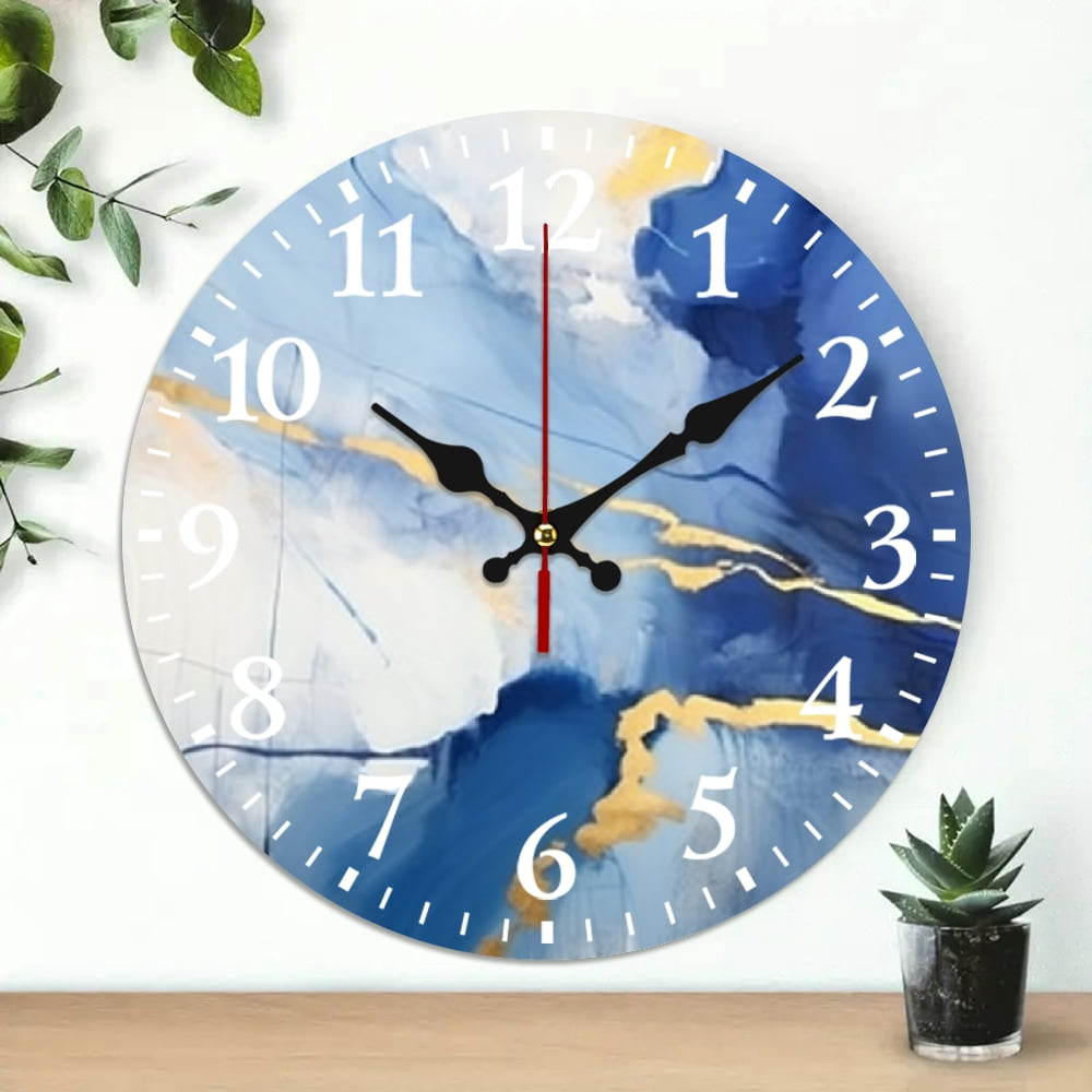 Creowell Abstract Brush Strokes Wooden Wall Clock 10 Inch Silent Decor ...