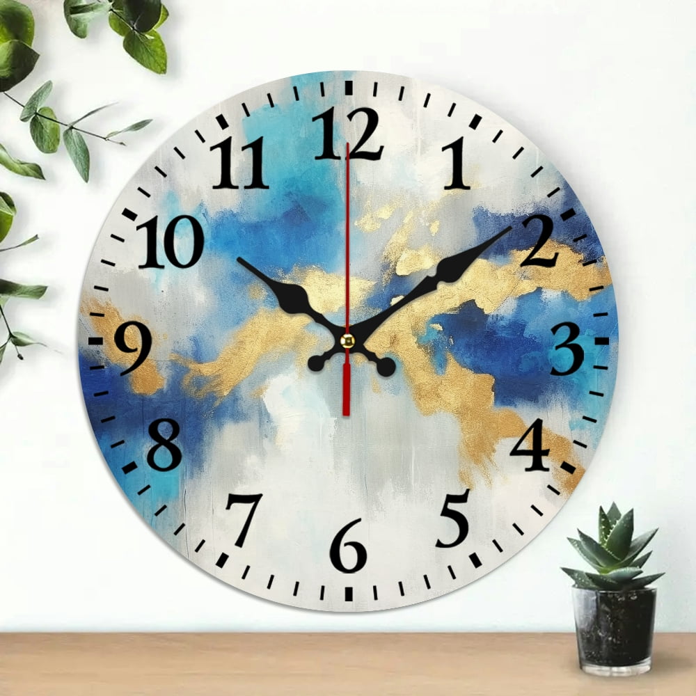Creowell Abstract Brush Strokes Wooden Wall Clock, Wall Decor for ...