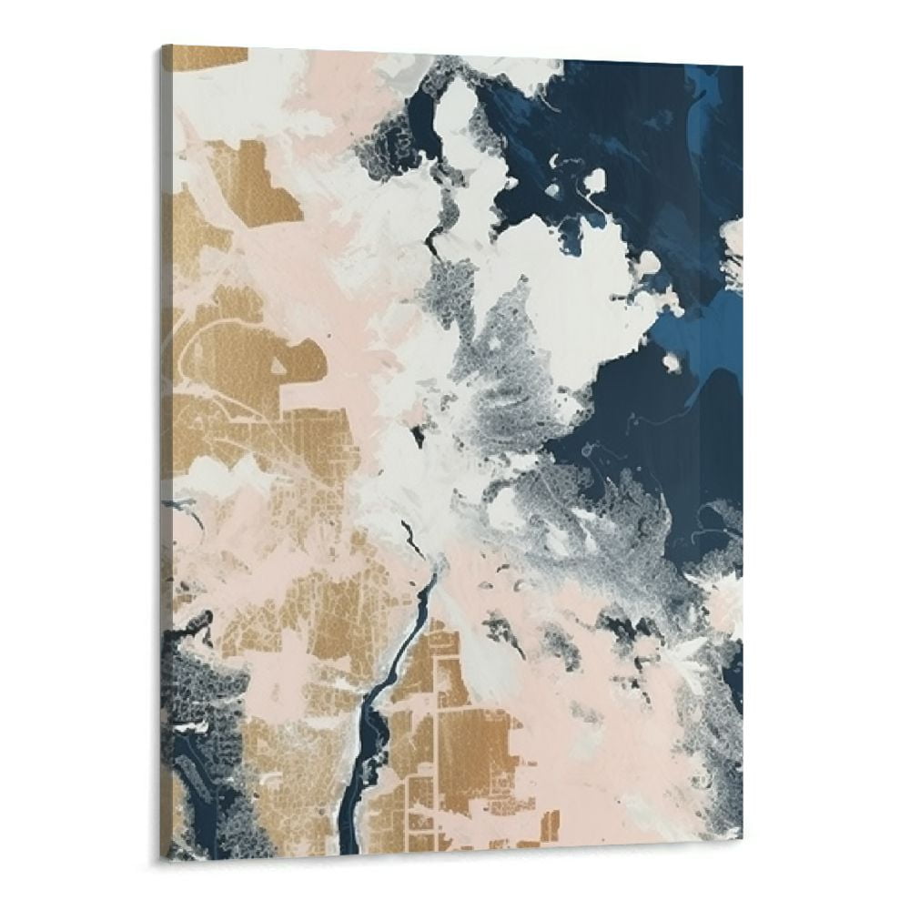 Creowell Abstract Canvas Paintings Blue Gold Pink Abstract Wall Art ...