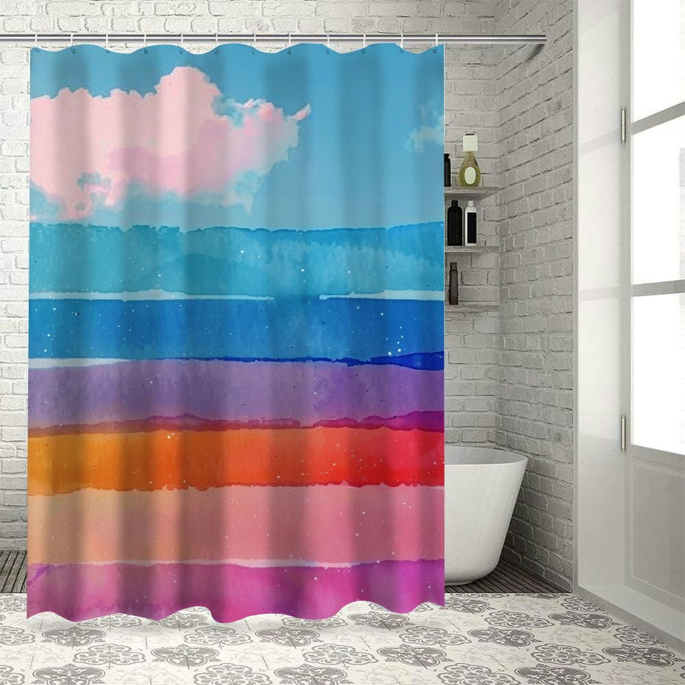 Creowell Abstract Stall Shower Curtain, Rainbow Colored Horizontal ...