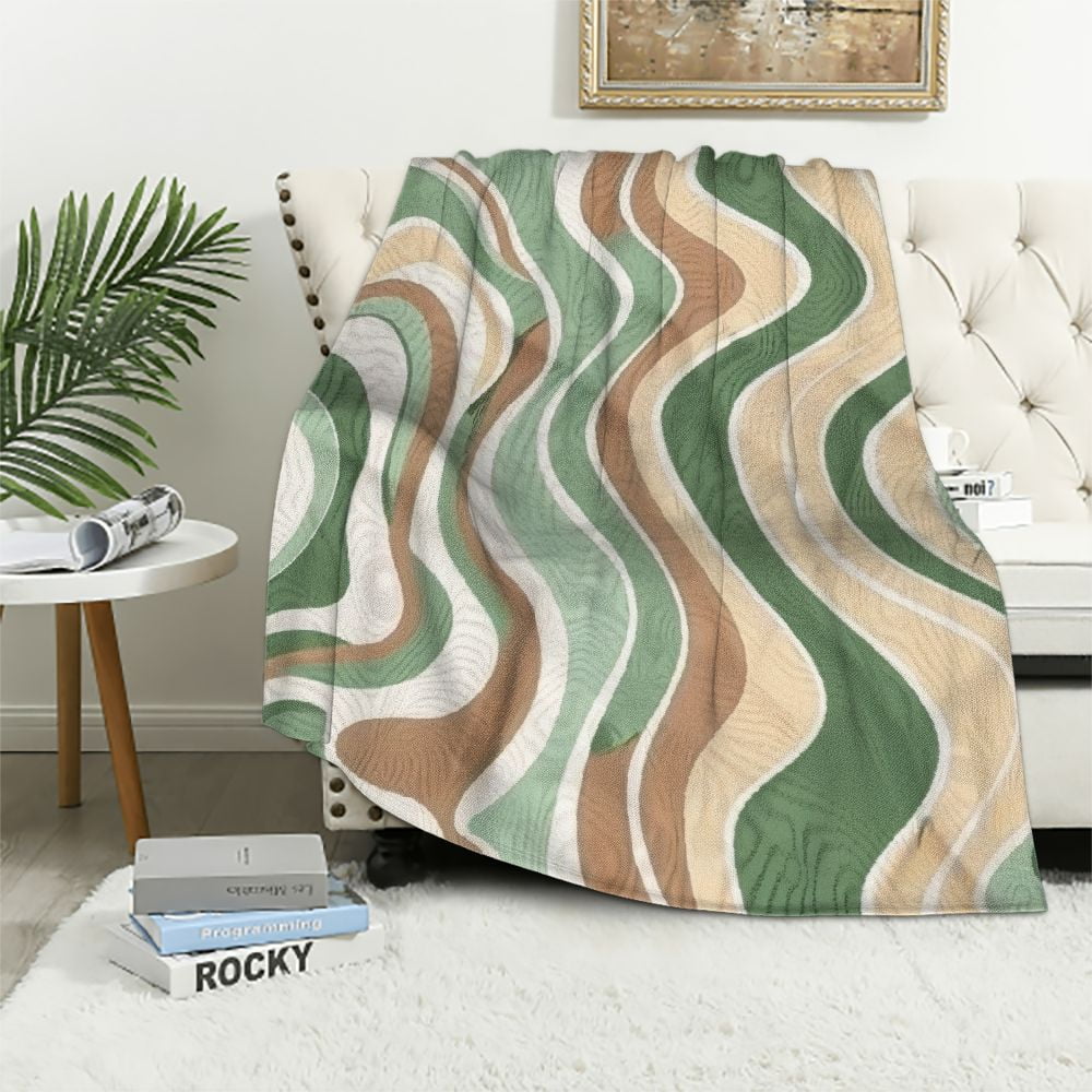 Creowell Aesthetic 70S Abstract Wavy Swirl Throw Blanket, Cute Pink ...