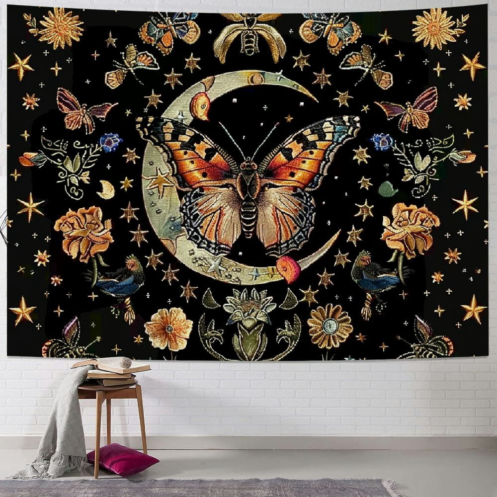 Creowell Aesthetic Butterfly Tapestry Wall Hanging, Small Boho Floral ...