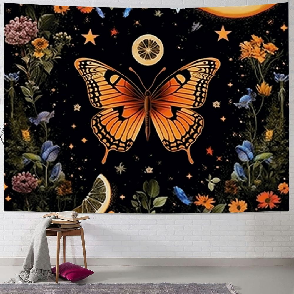 Creowell Aesthetic Butterfly Tapestry Wall Hanging, Small Boho Floral ...