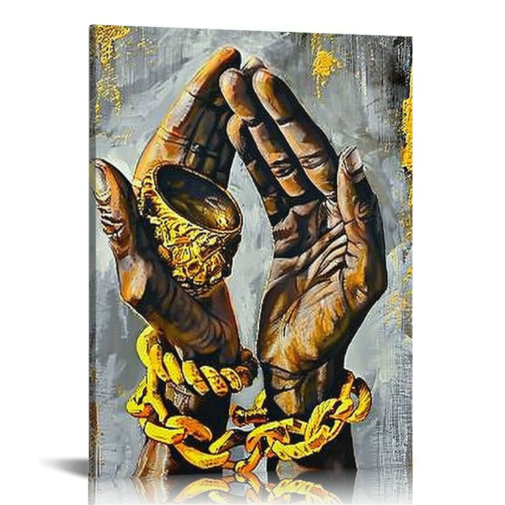 Creowell African American Wall Art Black Woman Hands with Gold ...
