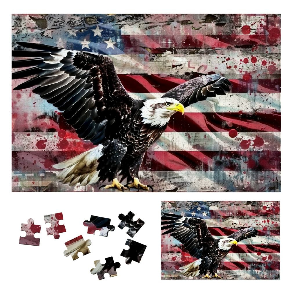 Creowell American Flag Bald Eagle Digital Art Wooden Jigsaw Puzzle for ...