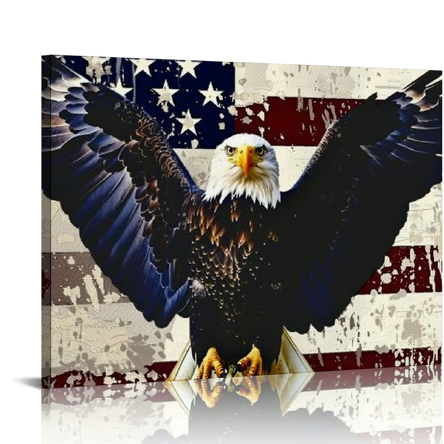 Creowell American Flag Eagle Wall Art Print - Rustic Vintage Home Decor ...