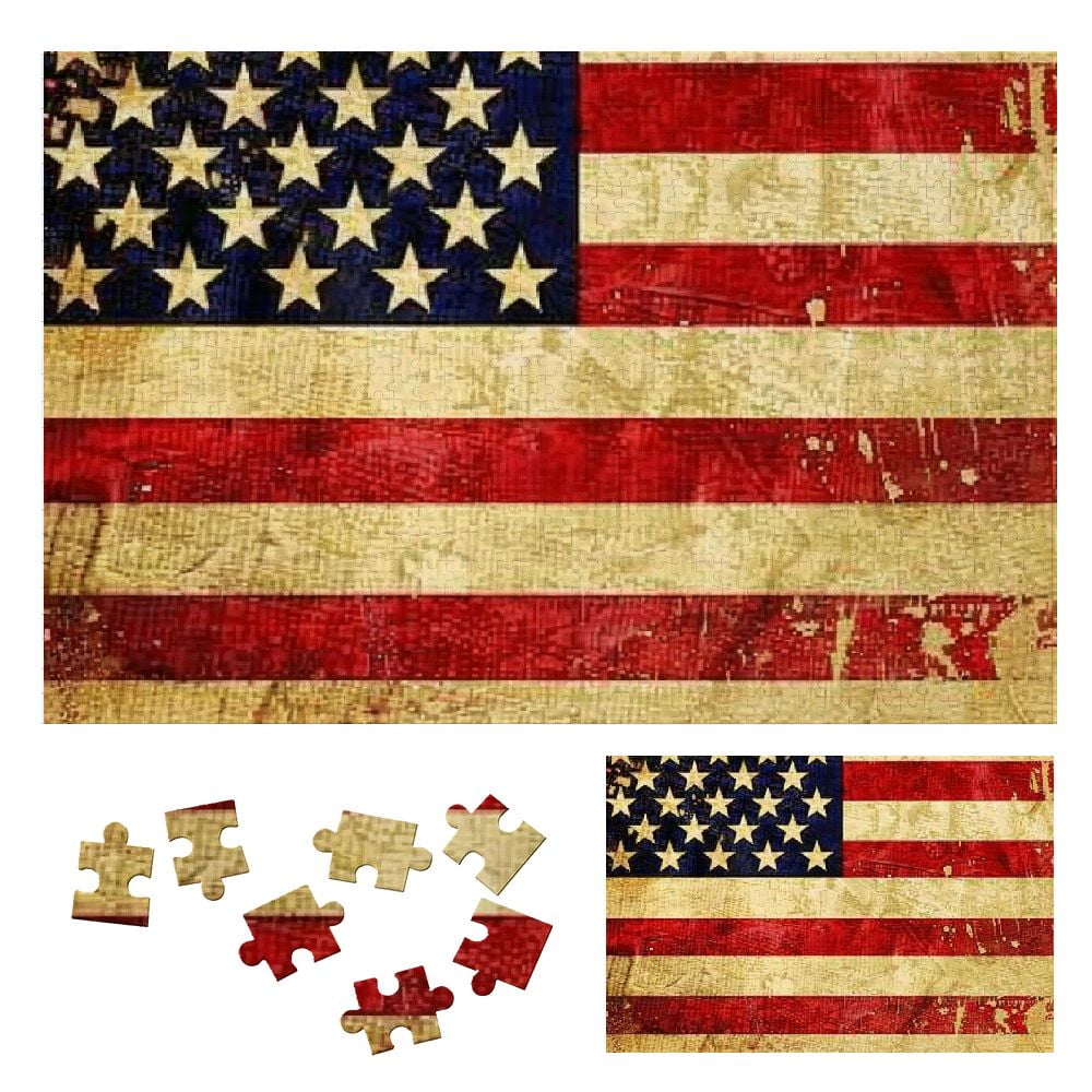 Creowell American Flag Stars Red Stripe Wooden Jigsaw Puzzle ...