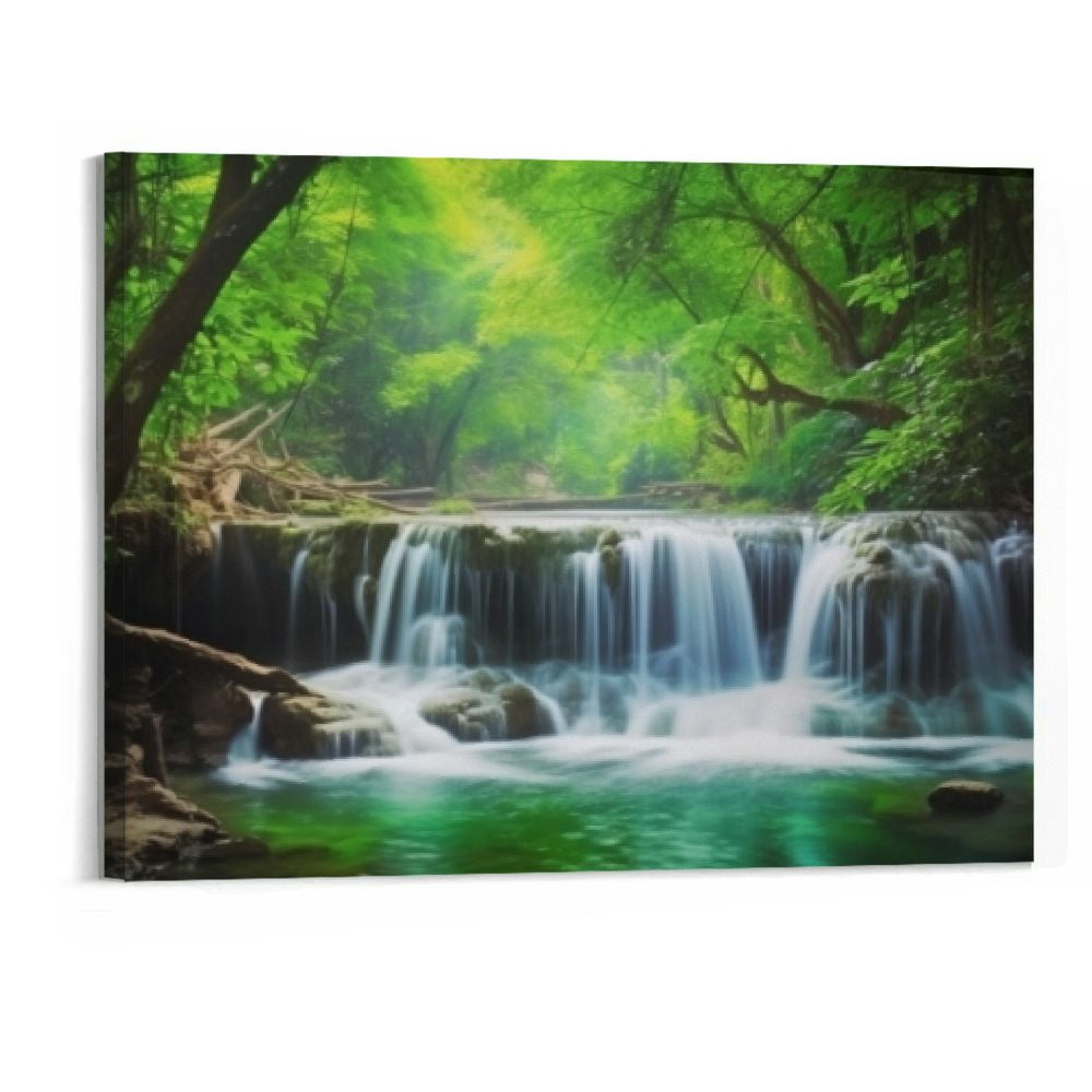 Creowell all Art Tropical Beautiful Waterfall Prints Light Green Forest ...