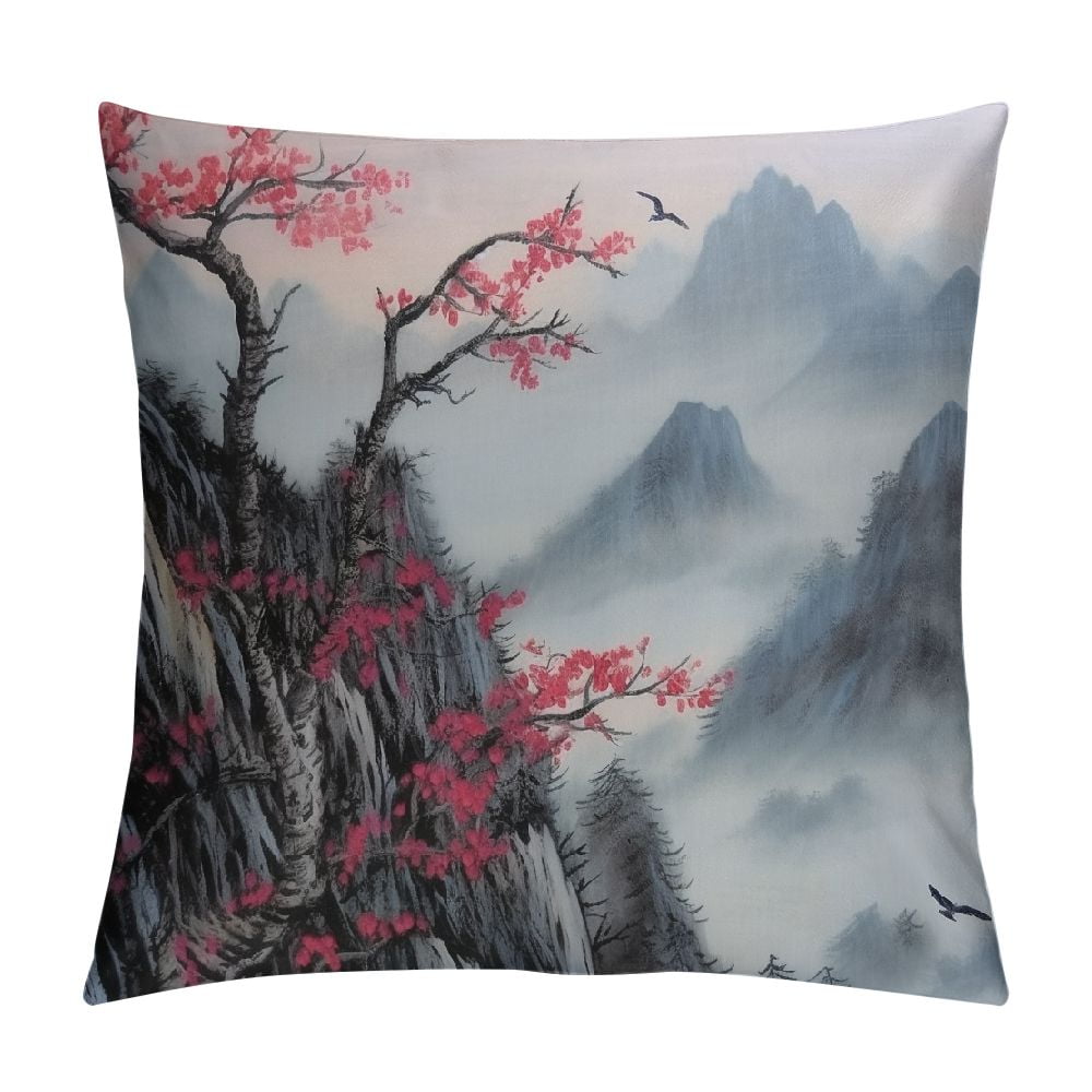 Creowell Asian Throw Pillow Cushion Cover, Traditional Chinese Painting ...