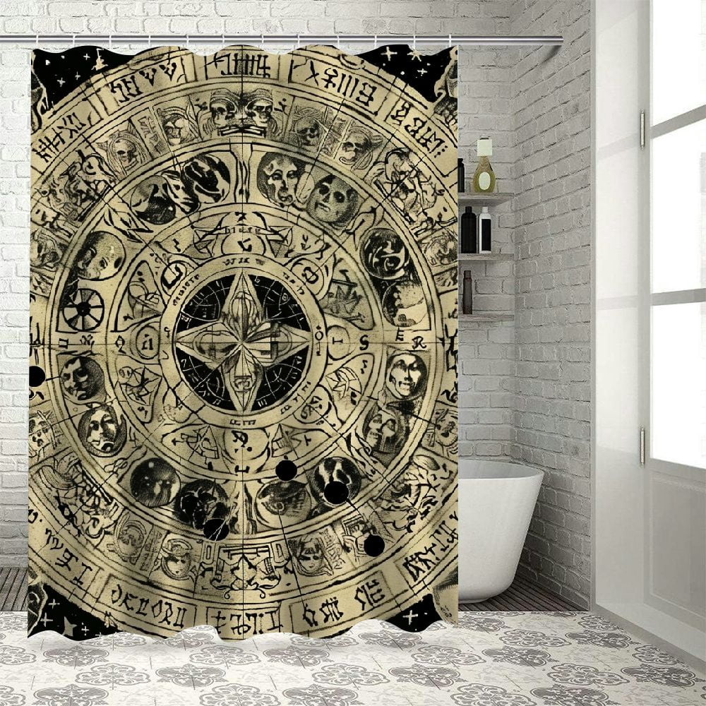Creowell Astrology Shower Curtain, Series of Mystic Esoteric Old Map ...