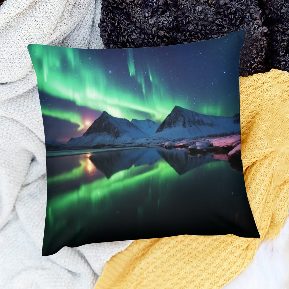 Creowell Aurora Borealis Mountain Reflection Pillow Cushion Case ...