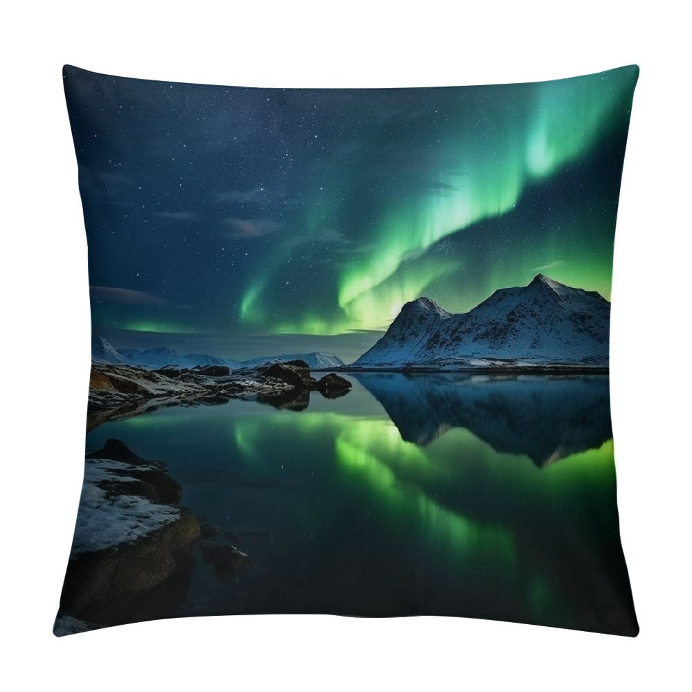 Creowell Aurora Borealis Mountains Night Sky Pillow Covers for Indoor Outdoor Use Soft and ...