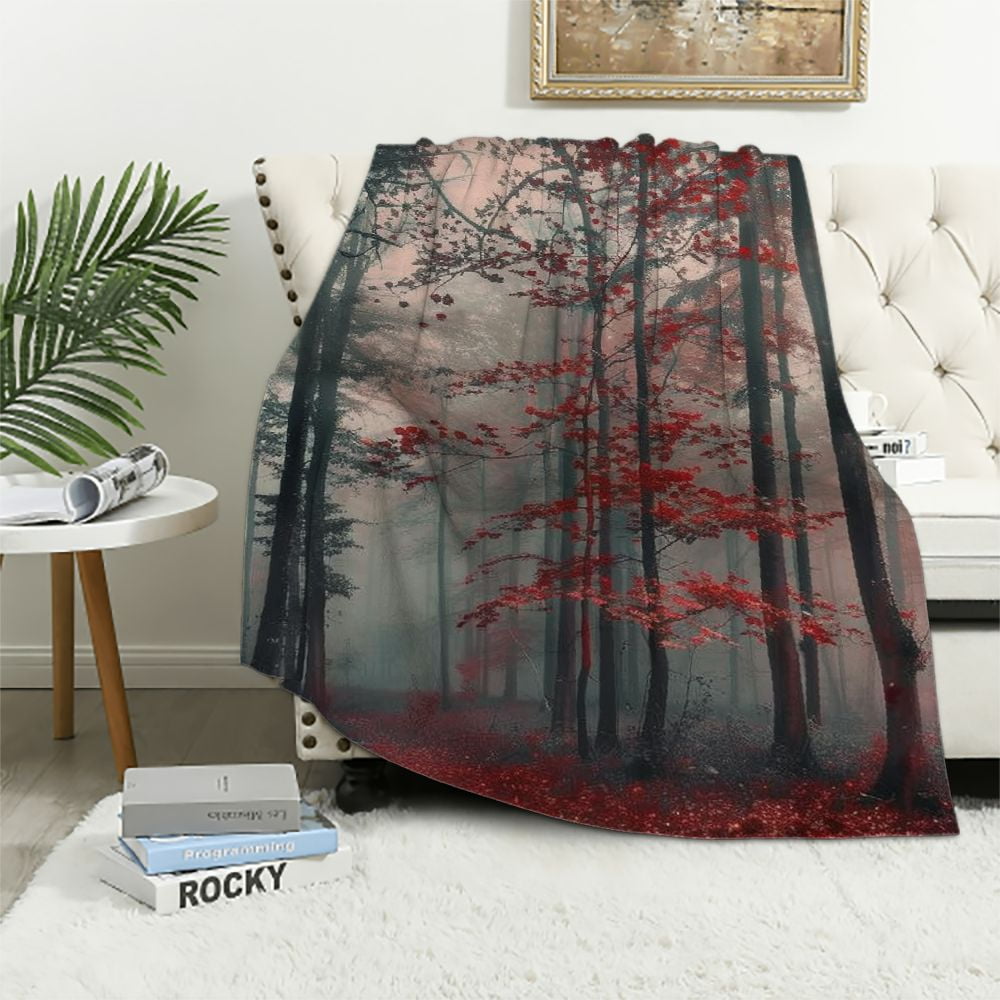 Creowell Autumn Forest Blanket Fall Tree Mystic Foggy for Kids Girls ...