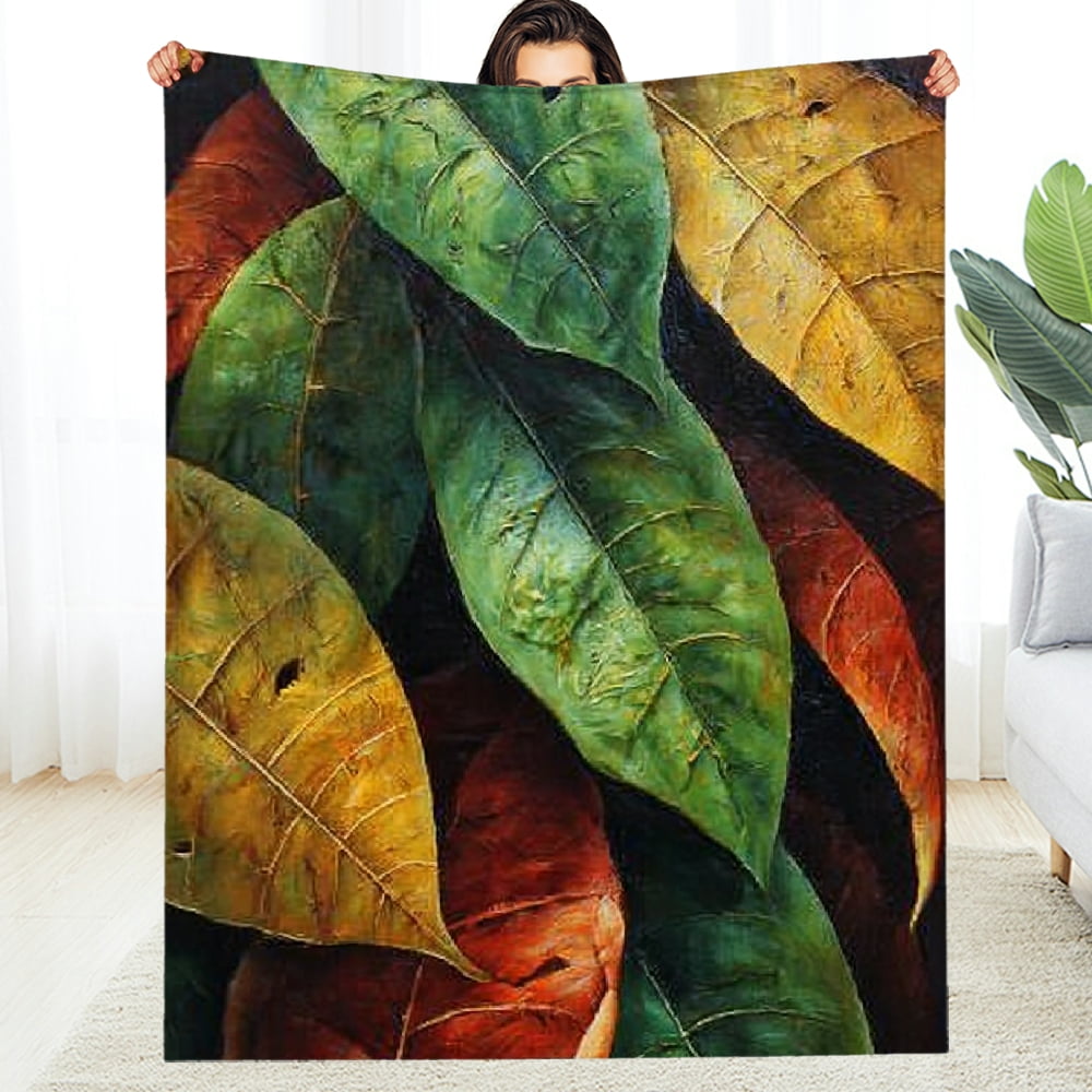 Creowell Autumn Leaf Throw Blanket Colorful Textured Leaves Blankets in ...