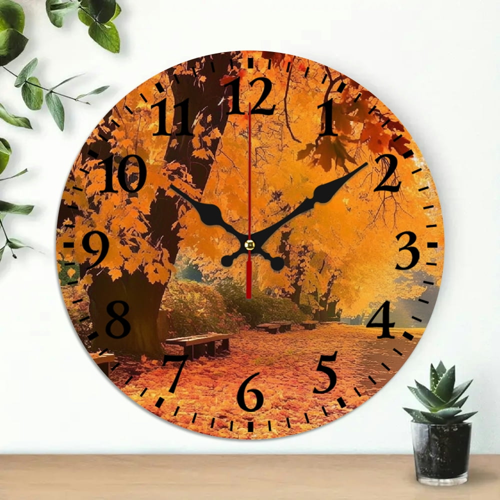 Creowell Autumn Leaves Trees Wall Clock Silent Decor 10 Inch 10x10in ...
