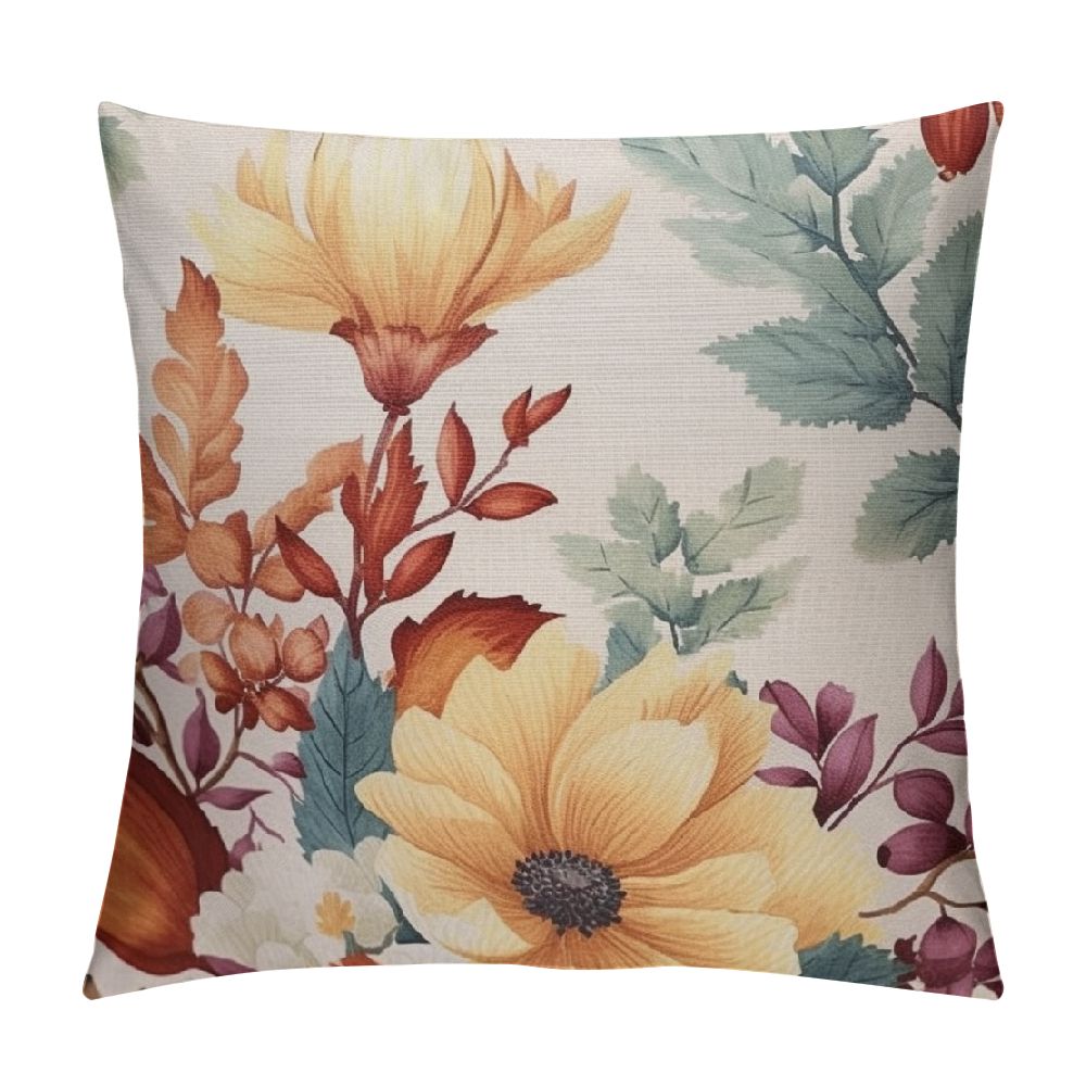 Creowell Autumn Orange Fall Leaves Pillow Covers Floral Leaf ...