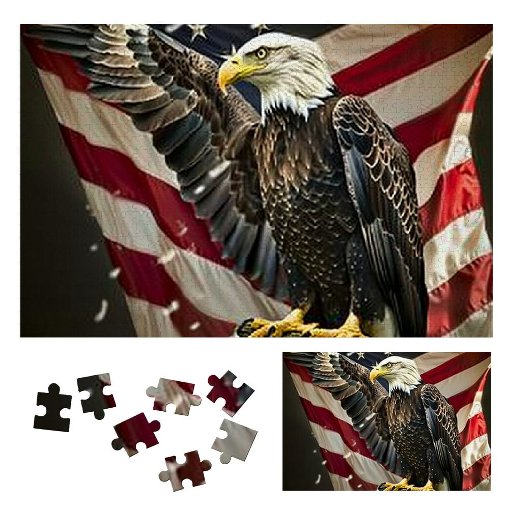 Creowell Bald Eagle American Flag Symbolism Wooden Jigsaw Puzzle Fun ...