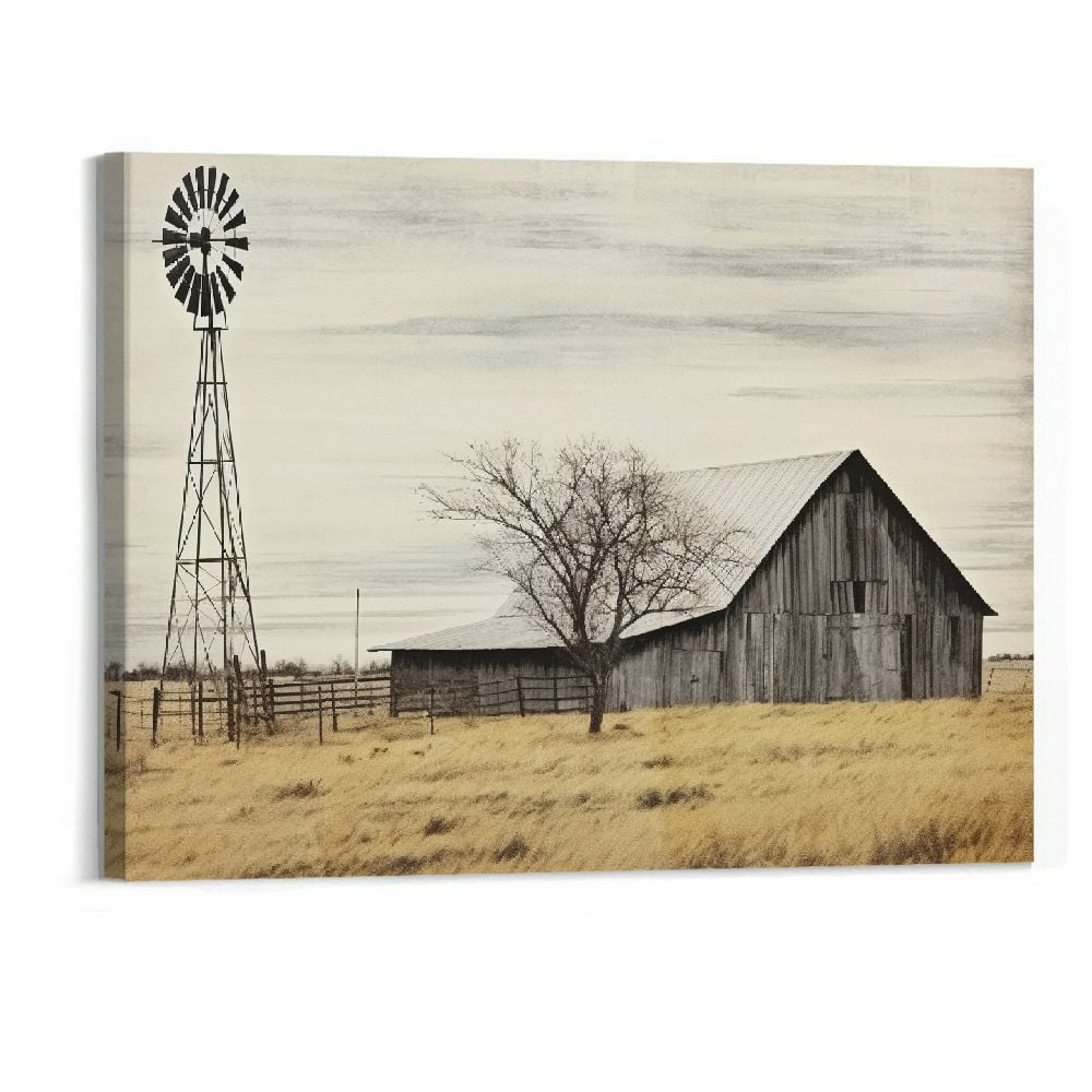Creowell Barn Framed Wall Art Farmhouse: Rustic Farm Wood Picture Decor ...