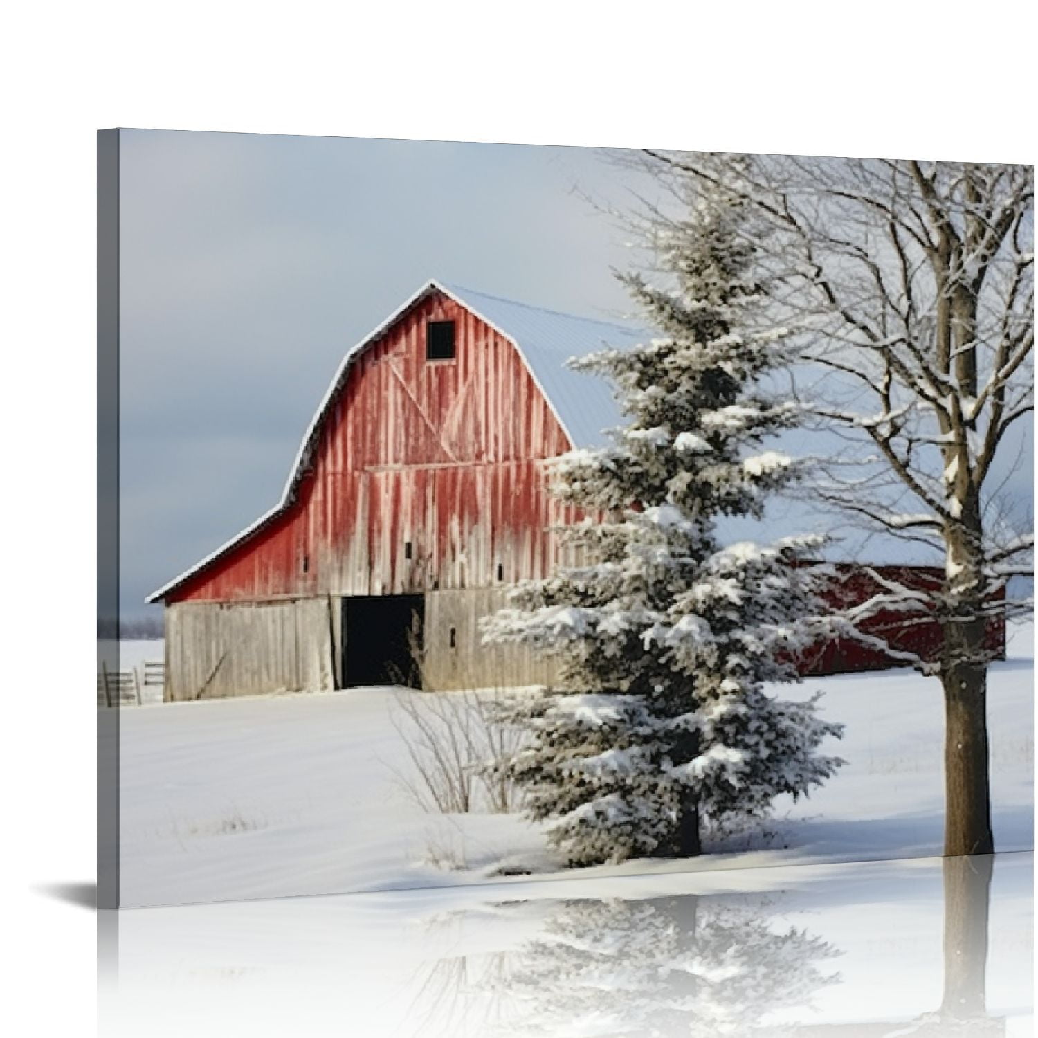 Creowell Barn Wall Art Rustic Farmhouse Red Old Barn Landscape Picture ...