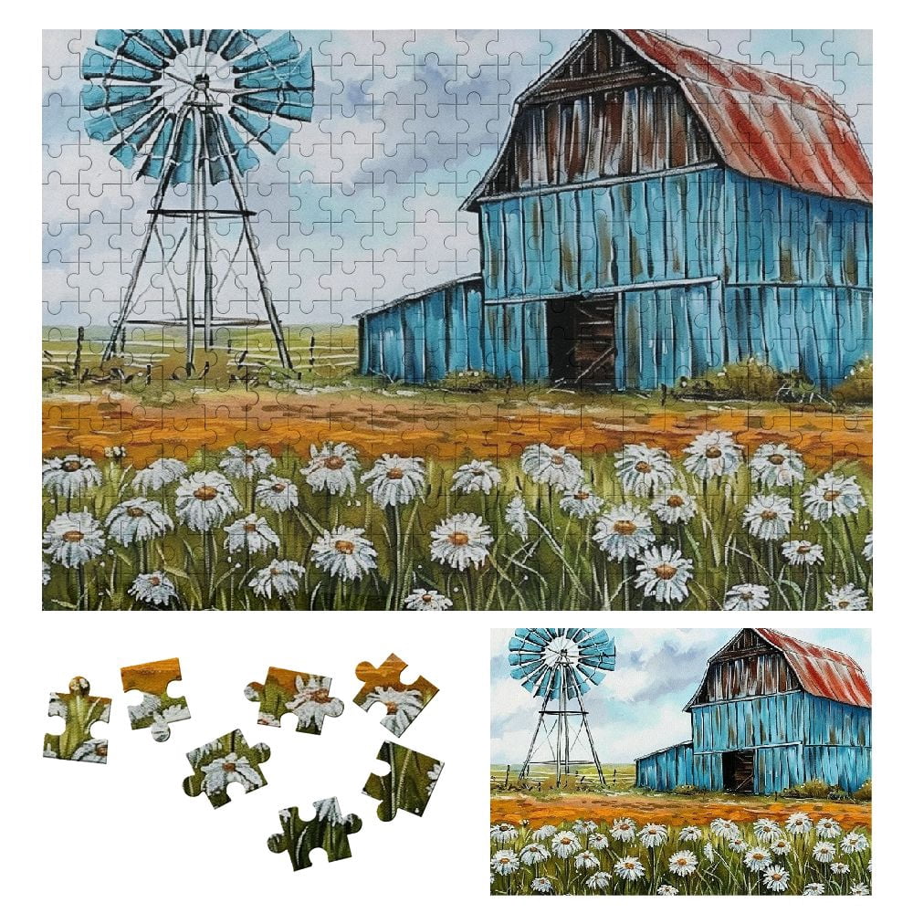Creowell Barn Windmill Flowers Wooden Jigsaw Puzzle Fun Game for Adults ...