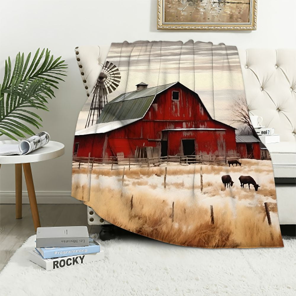Creowell Barn Windmill Horses Soft Cozy Printed Blanket & Throw for All ...