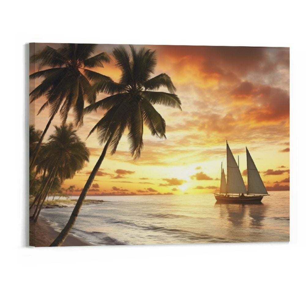 Creowell Beach Canvas Wall Art Decor: Bathroom Bedroom Ocean Coastal ...