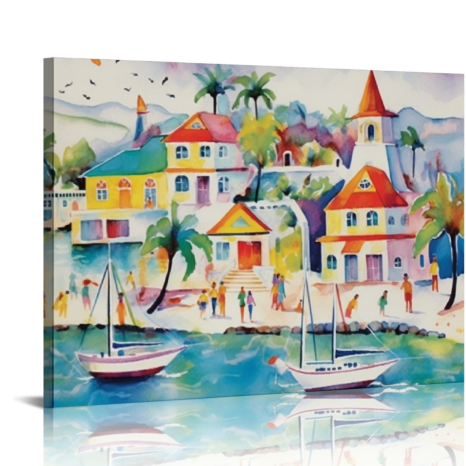 Creowell Beach Canvas Wall Art Seaside Shoppers Print Pictures ...