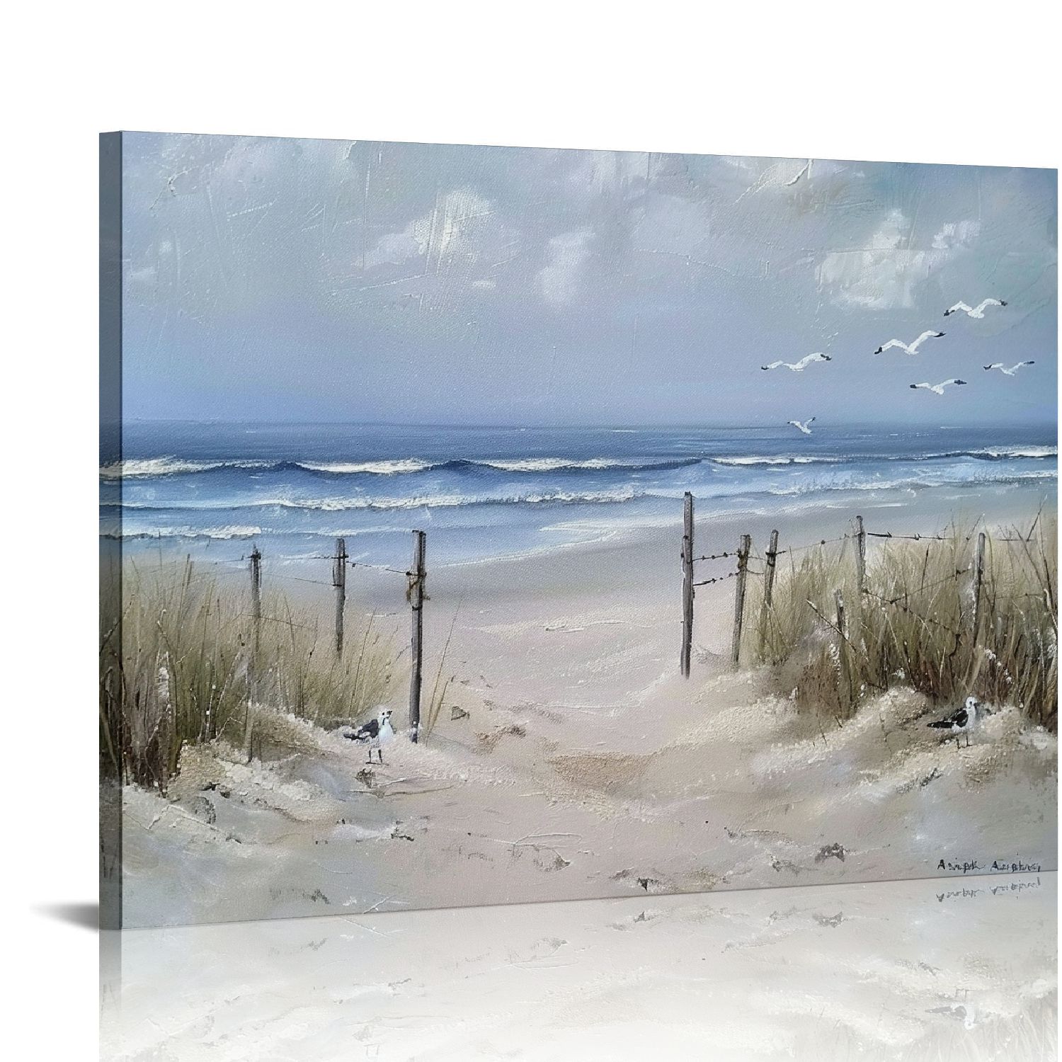 Creowell Beach Canvas Wall Art with Textured Beautiful Ocean Paintings ...