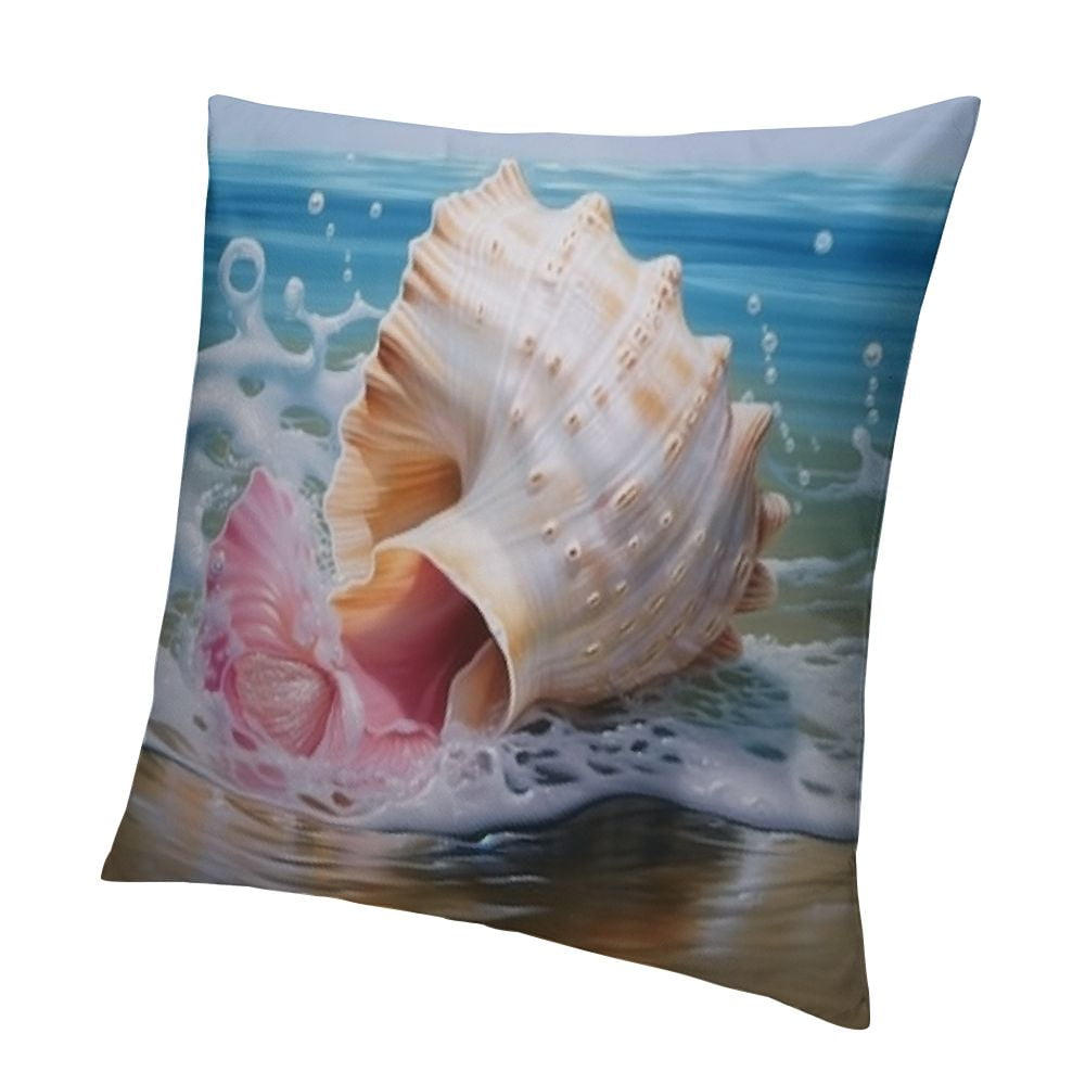 Creowell Beach Conch Seascape Print Throw Pillow Covers Soft Corduroy ...