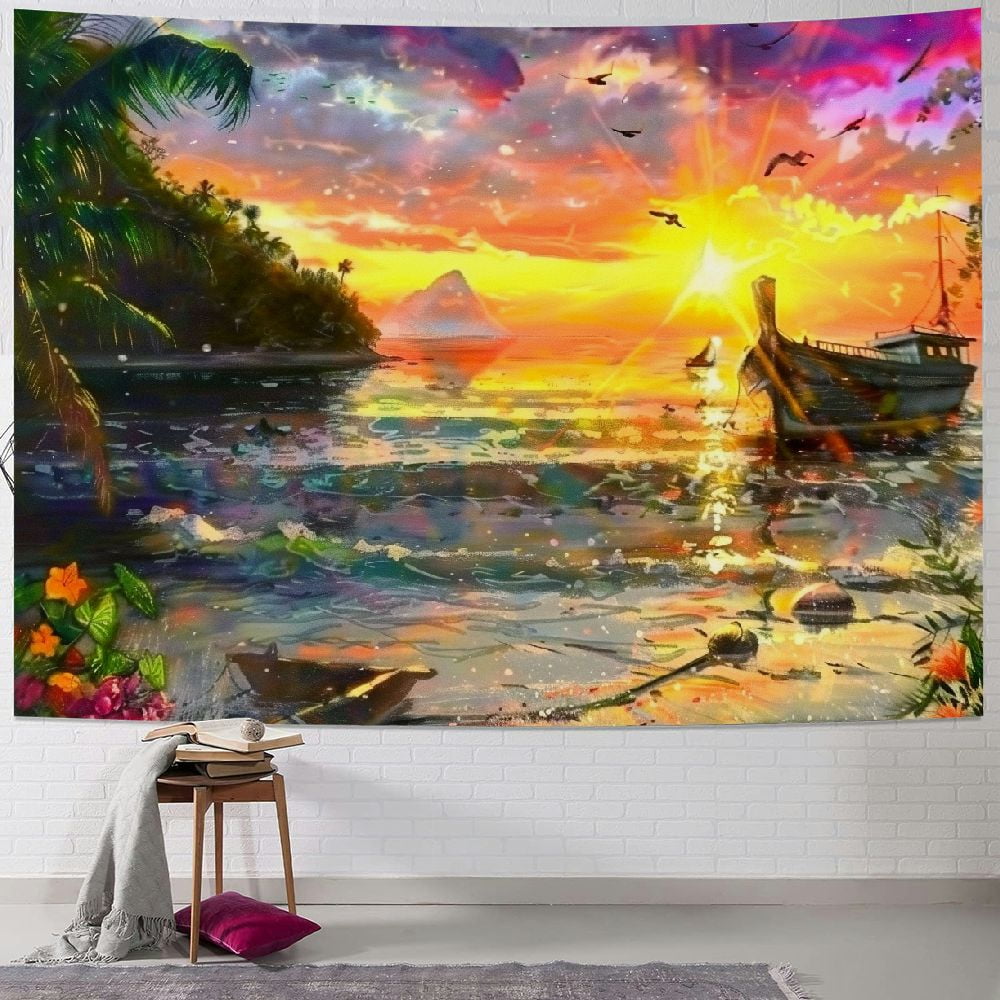 Creowell Beach Landscape Tapestry Sunset Sea Ocean Wall Tapesties ...
