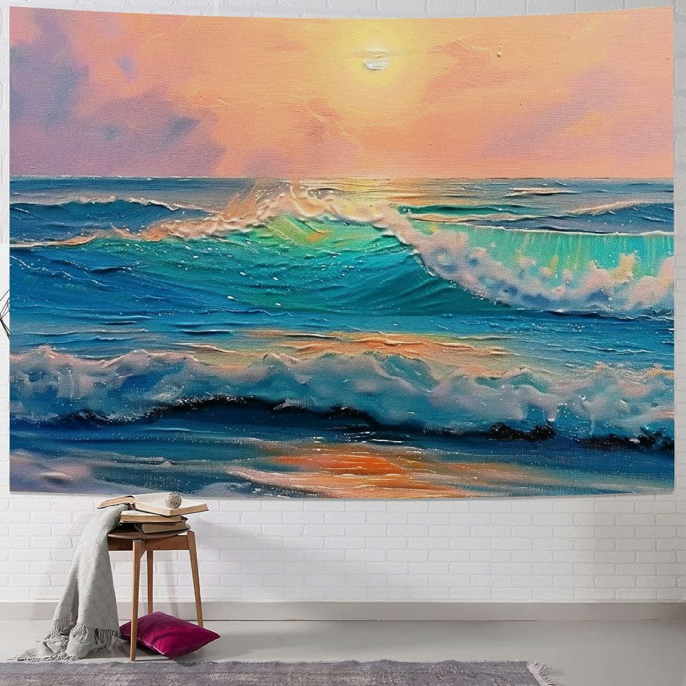 Creowell Beach Ocean Tapestry Sunset Sunrise Sunbeam Oil Painting Wall ...