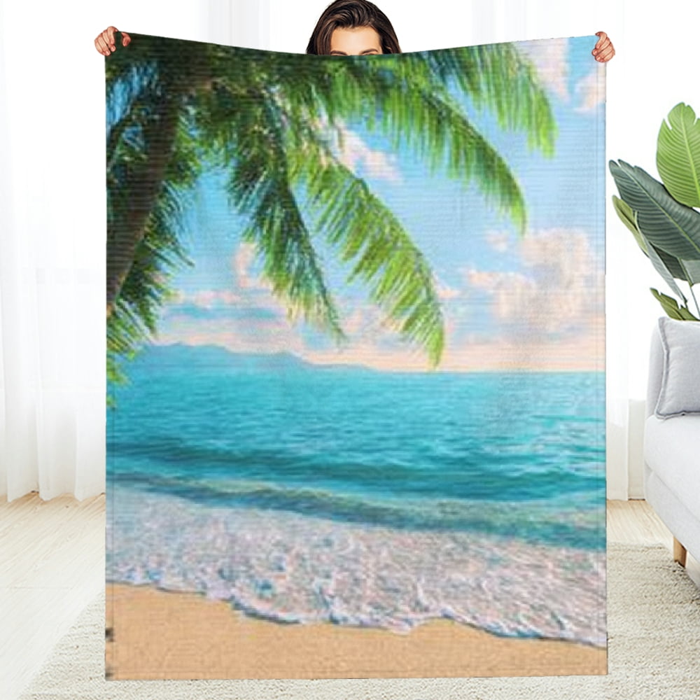 Creowell Beach Palm Tree Ocean Fuzzy Fluffy Soft Cozy Blanket 40*50in ...