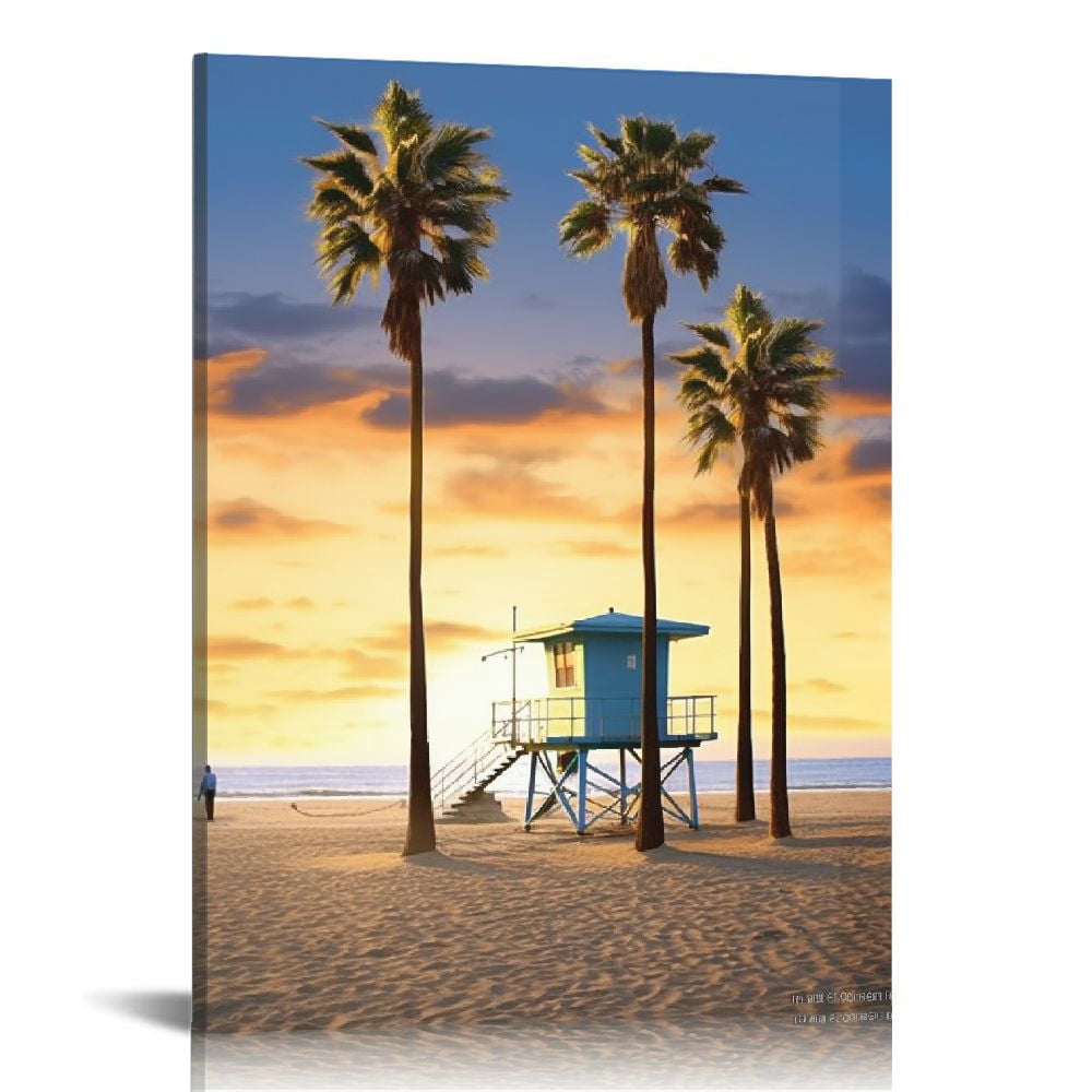 Creowell Beach Seaside Canvas Wall Art: Coastal Palm Tree Painting ...