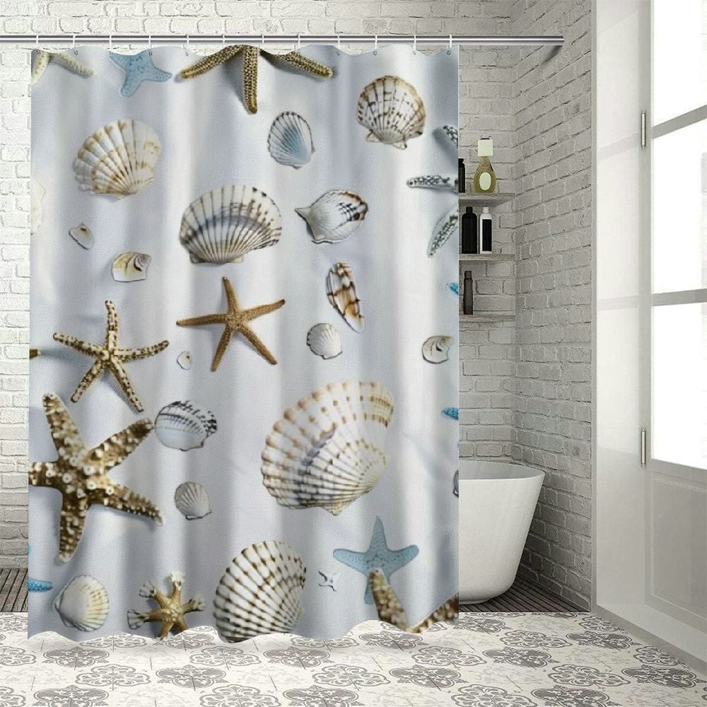Creowell Beach Shower Curtain Seashell Beach Theme Starfish Shell ...