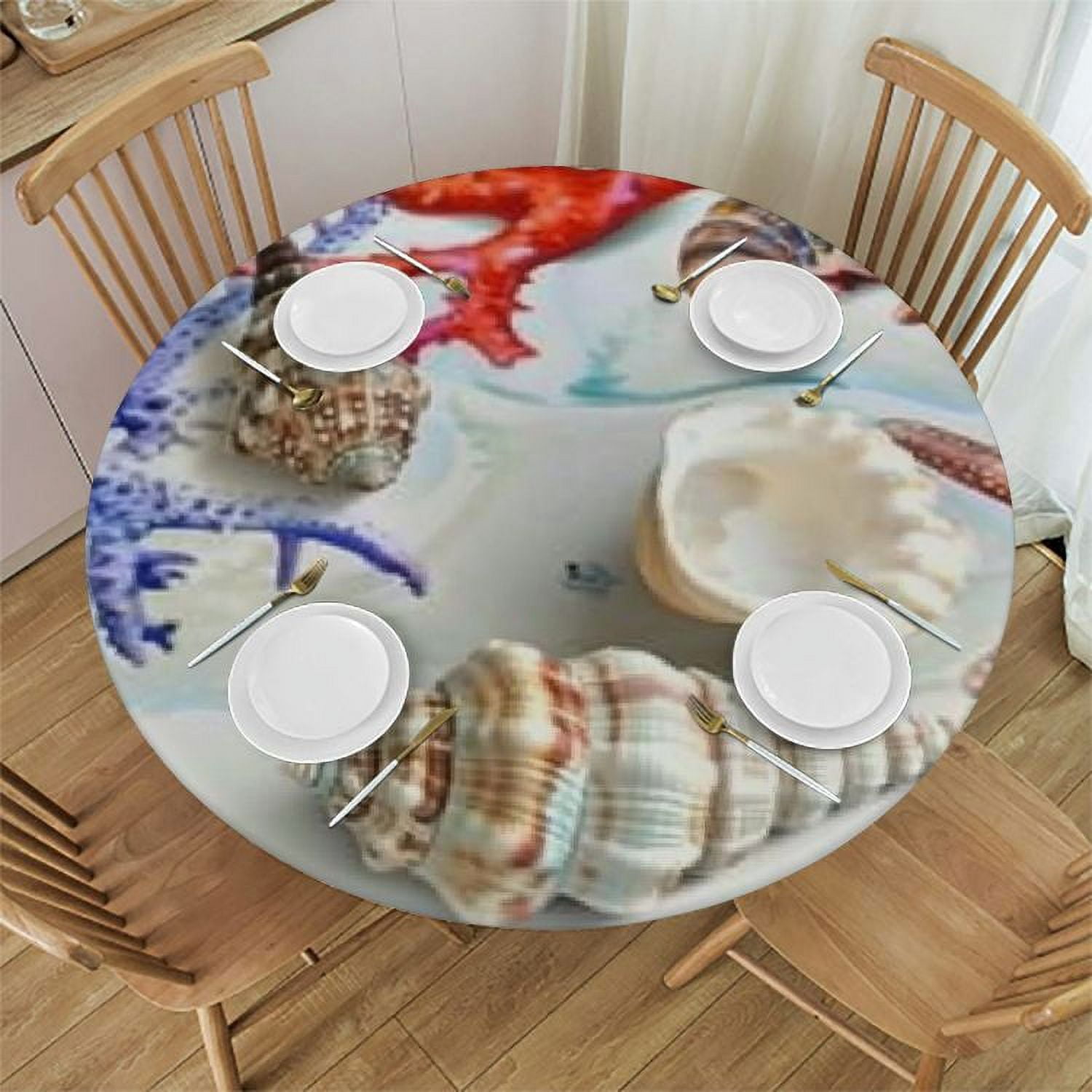 Creowell Beach Summer Starfish Shell Coastal Nautical Round Tablecloth ...