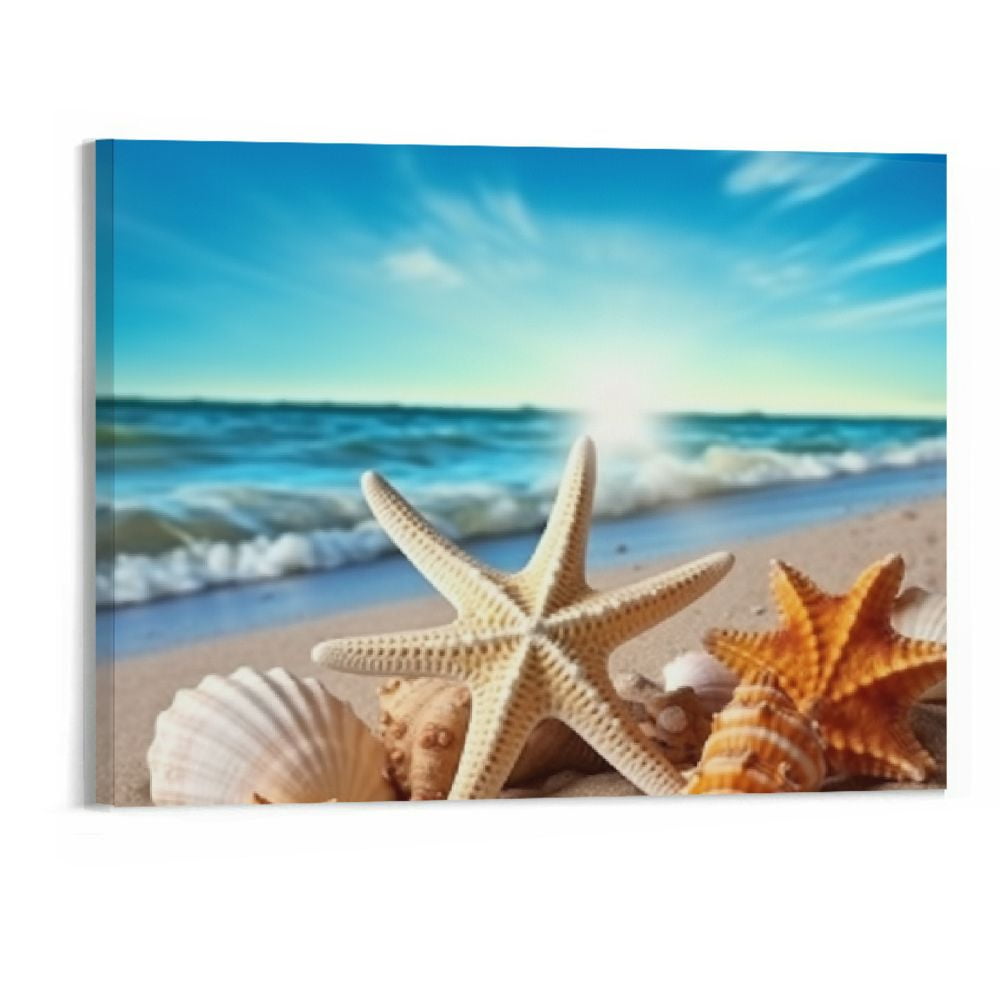 Creowell Beach Wall Art Bathroom Paintings Decor Seashell Starfish ...
