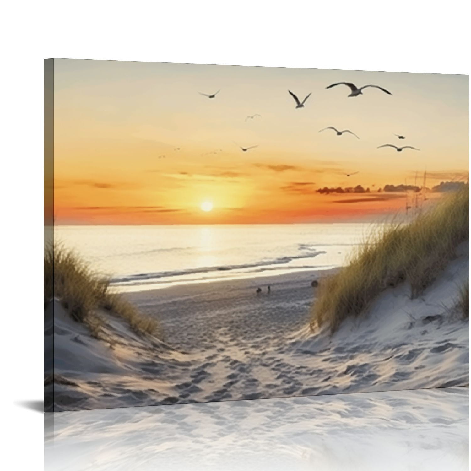 Creowell Beach Wall Art Canvas Bathroom: Coastal Sunset Ocean Print ...