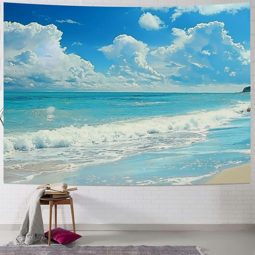 Creowell Beach Waves Tapestry Wall Hanging Blue Sky Coulds Nature ...