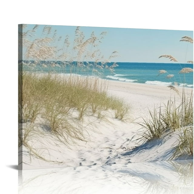 Creowell Beach Window Wall Art Canvas: Relaxing Bedroom Blue Ocean ...