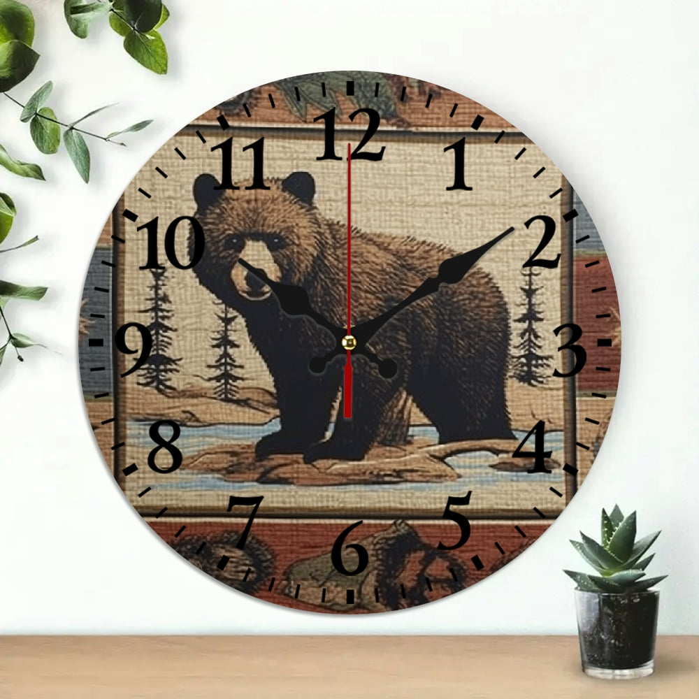 Creowell Bear Cub Wall Clock Silent Mechanical Movement 10 Inch 10x10in ...