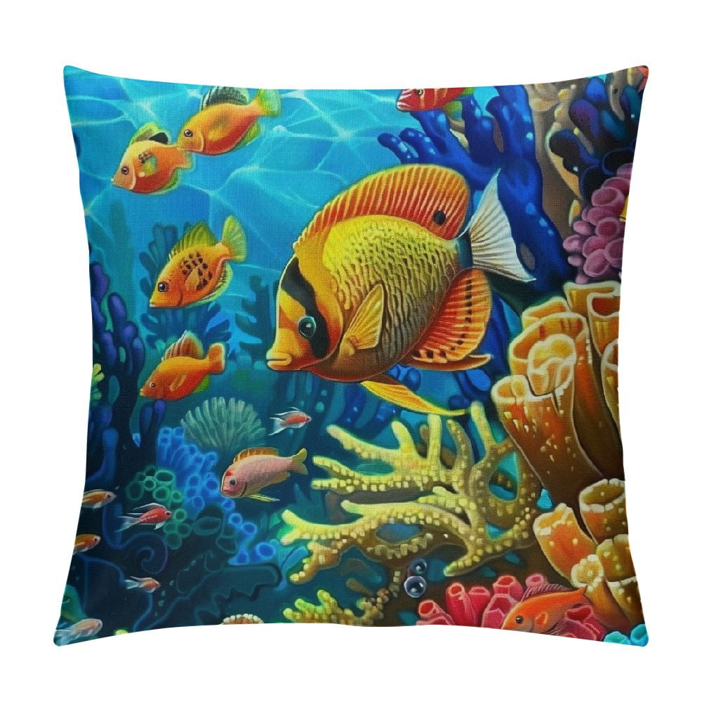 Creowell Beautiful Lovely Fishes Pillowcases Watercolor Marine Life Colorful Coral Painting ...