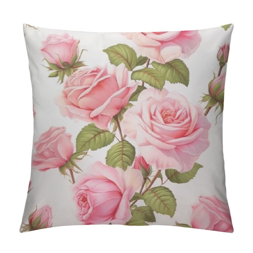 Creowell Beautiful Pink Roses Throw Pillow Cover Decorative Square ...