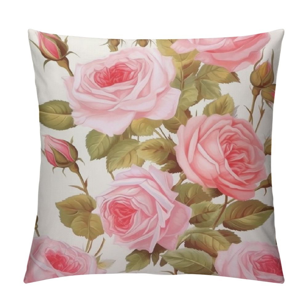 Creowell Beautiful Pink Roses Throw Pillow Cover Decorative Square ...