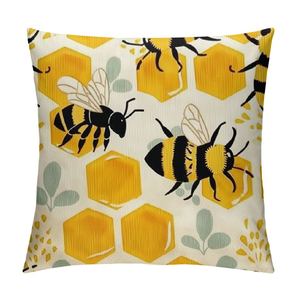 Creowell Bee Happy Hello Sunshine Throw Pillow Covers, Honeycomb ...