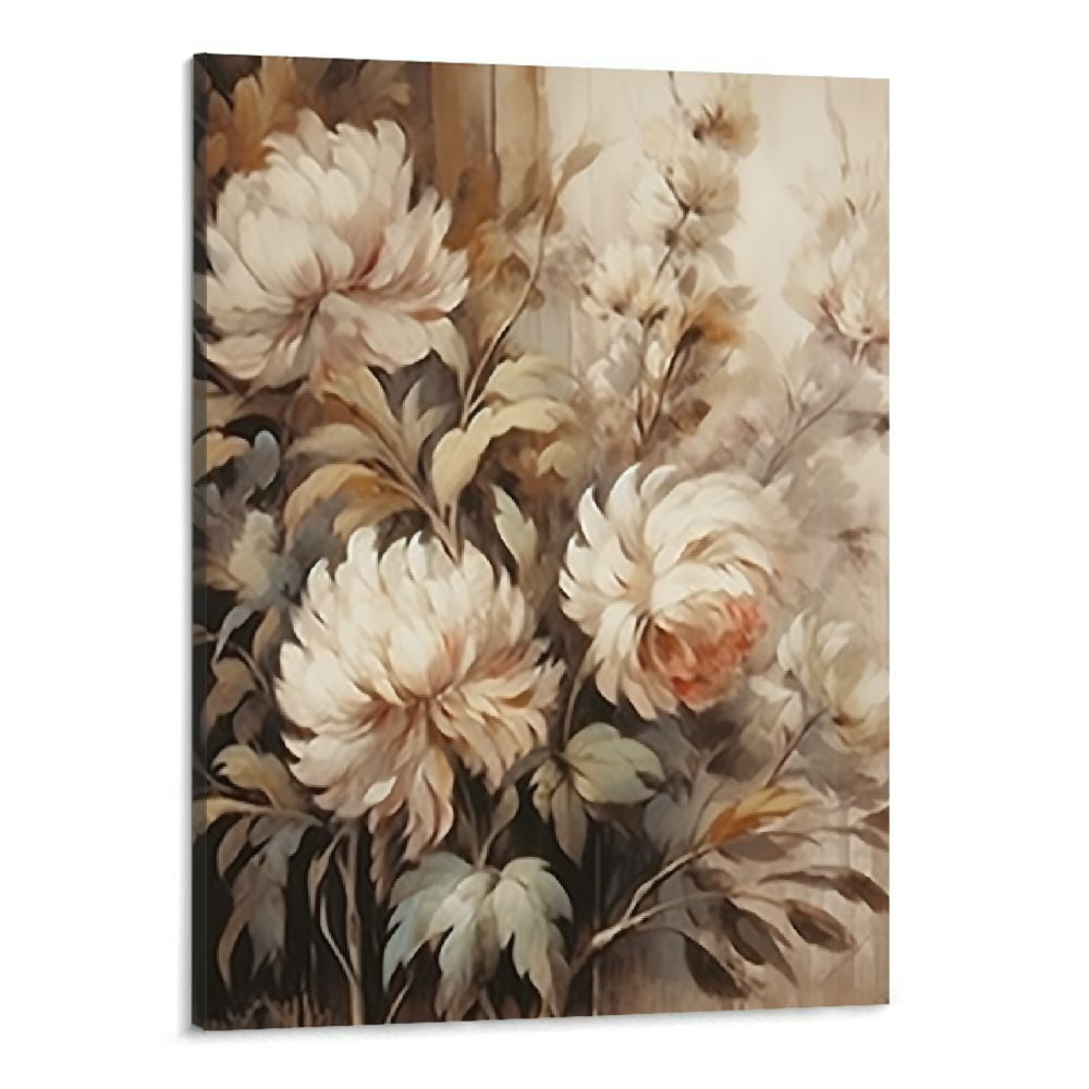 Creowell Beige Abstract Flower Canvas Wall Art Decor Beige Abstract Art ...