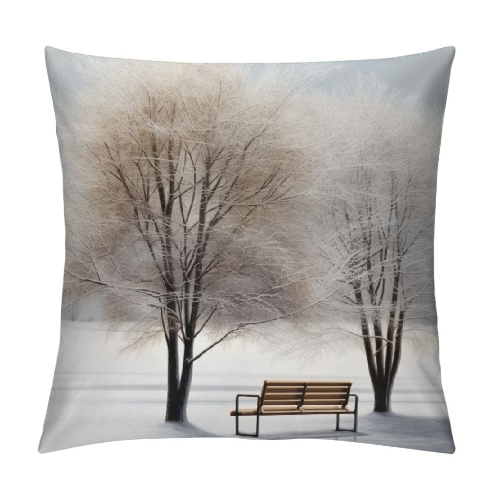 Creowell Bench in The Snow is Against Two Trees Winter，Printed Throw ...
