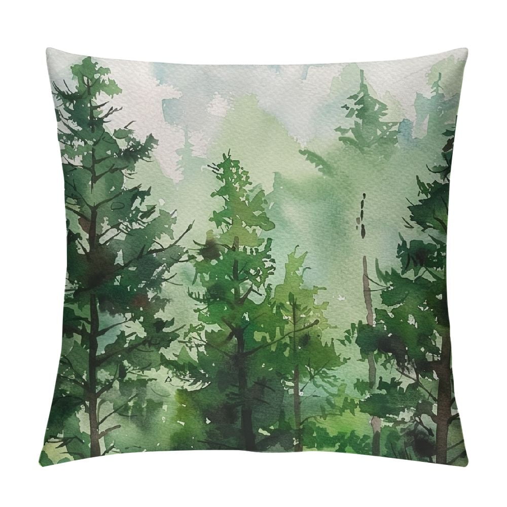Creowell Birch Tree Pillow Covers Decorative Dark Green Mountain Pillow ...