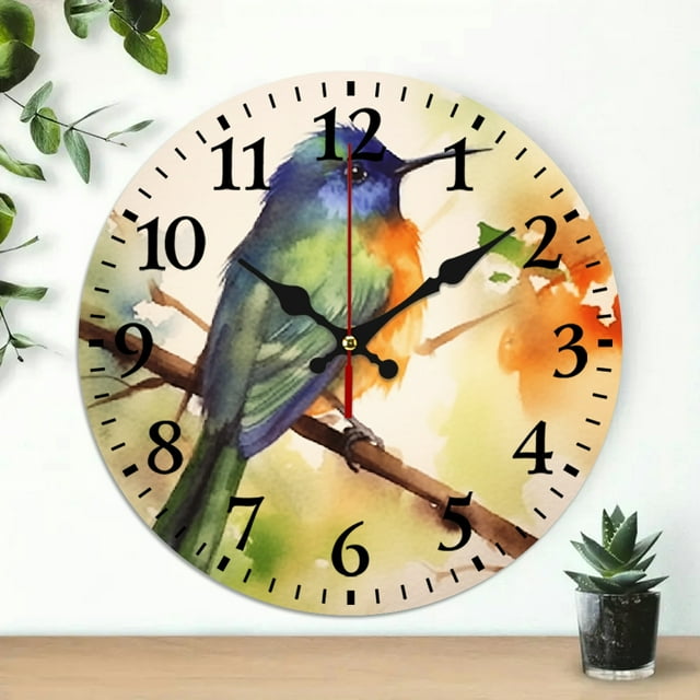 Creowell Bird Branch Watercolor Wall Clock Battery Operated 10 Inch ...